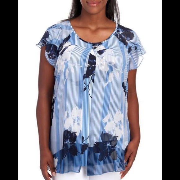 Tops | Womens Plus Size Floral Stripe Split Front Top | Poshmark